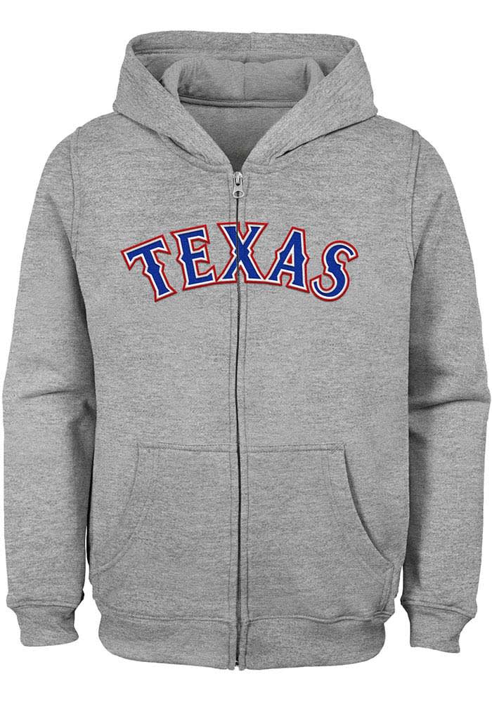Texas Rangers Youth HEATHERGREY Wordmark Long Sleeve Full Zip - 133407630