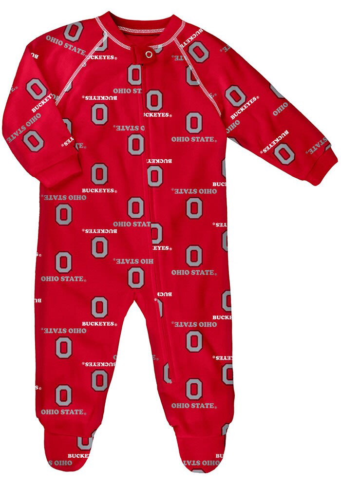 Ohio State Buckeyes Red Baby All Over Raglan Designed Romper Pajamas ...