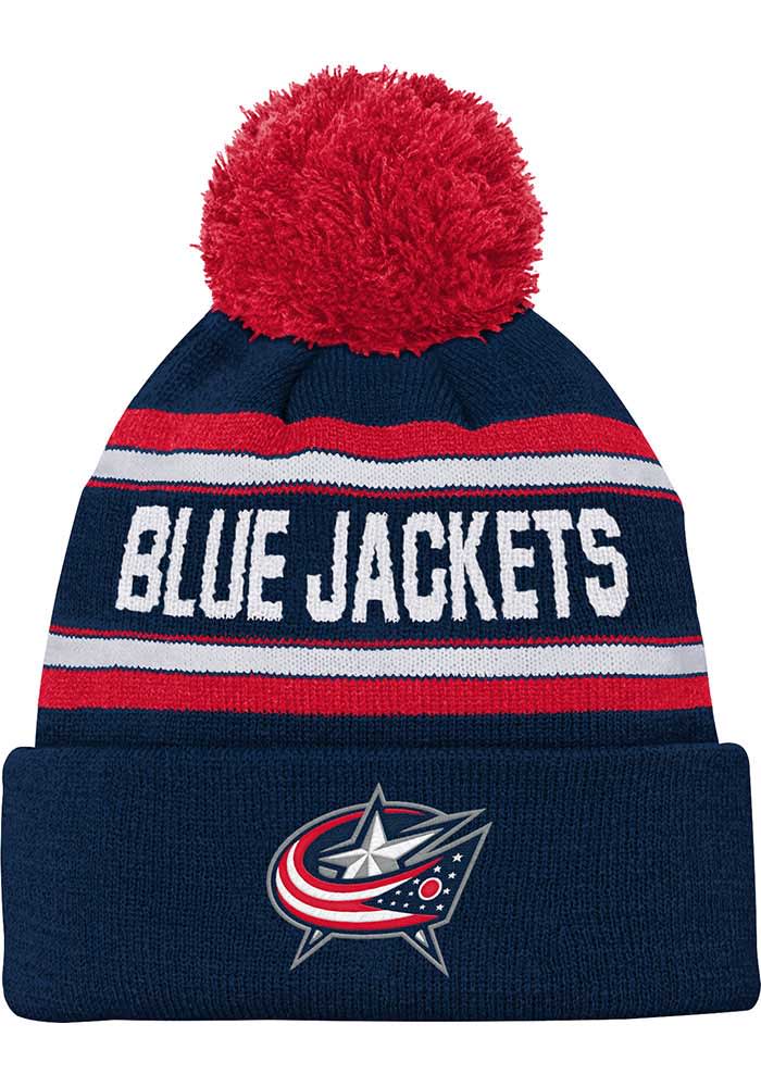 Columbus Blue Jackets BLUE Jacquard Cuffed Pom Youth Knit Hat - 133416064