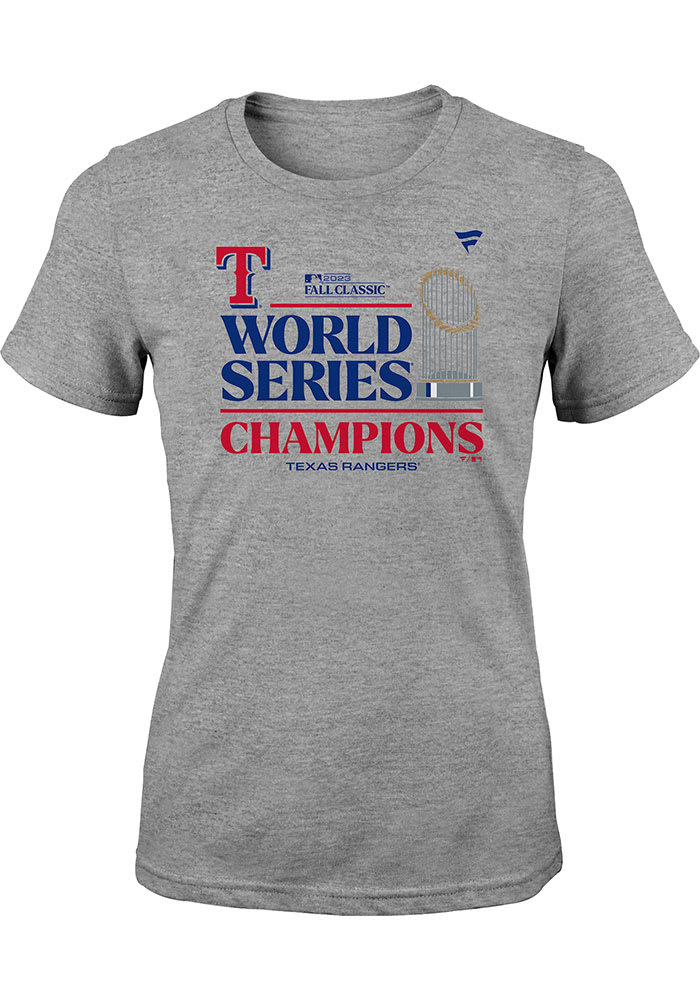 Texas Rangers Girls HEATHERGREY 2023 WS Champ LR Short Sleeve T-Shirt ...