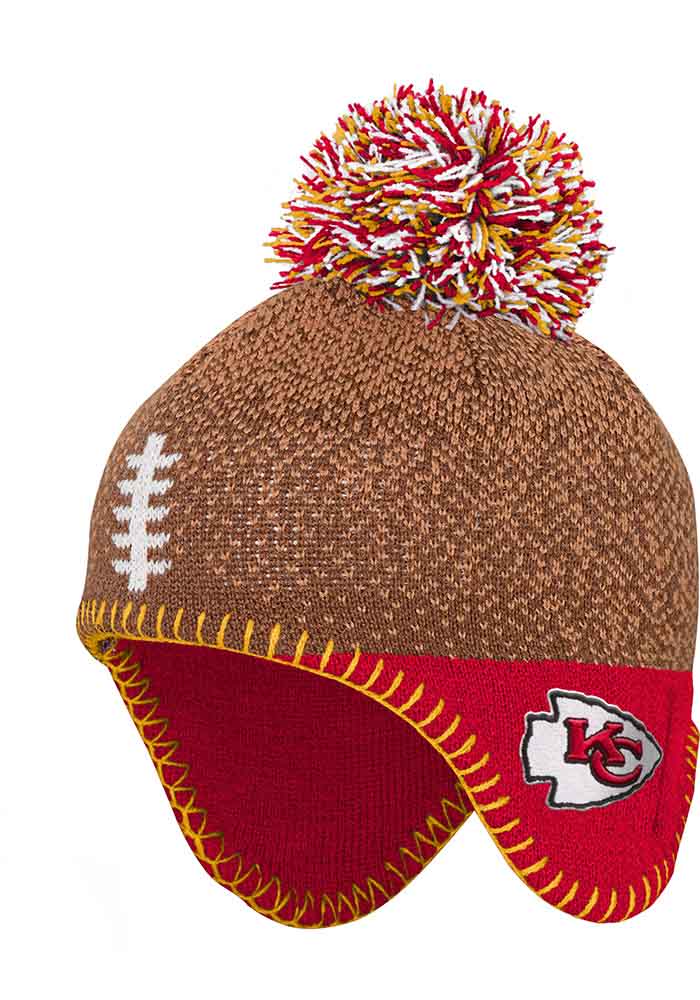 Kansas City Chiefs Red Football Head Youth Knit Hat - 133421943