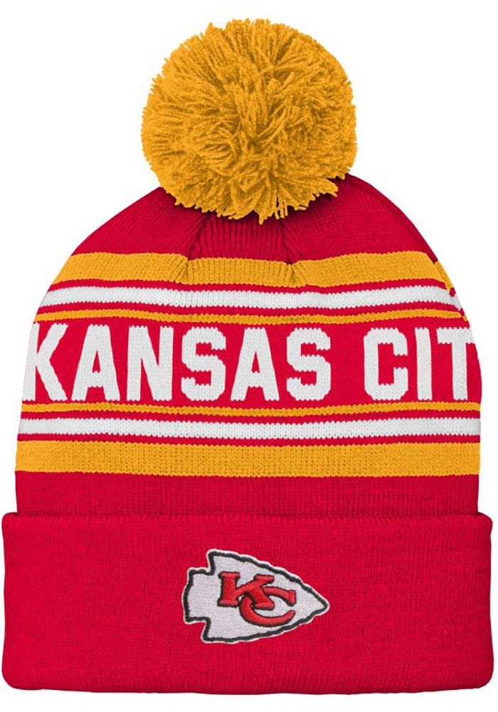 Kansas City Chiefs Red Jacquard Cuff Pom Youth Knit Hat - 133421946