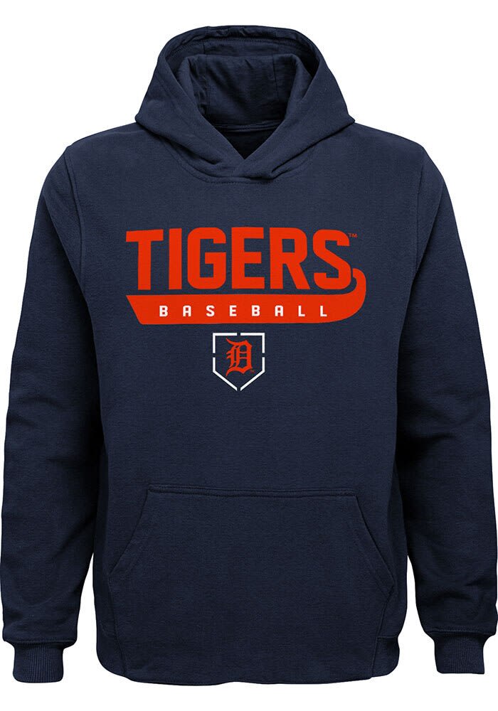 Detroit Tigers Youth NAVY Target Base Long Sleeve Hoodie - 133425540