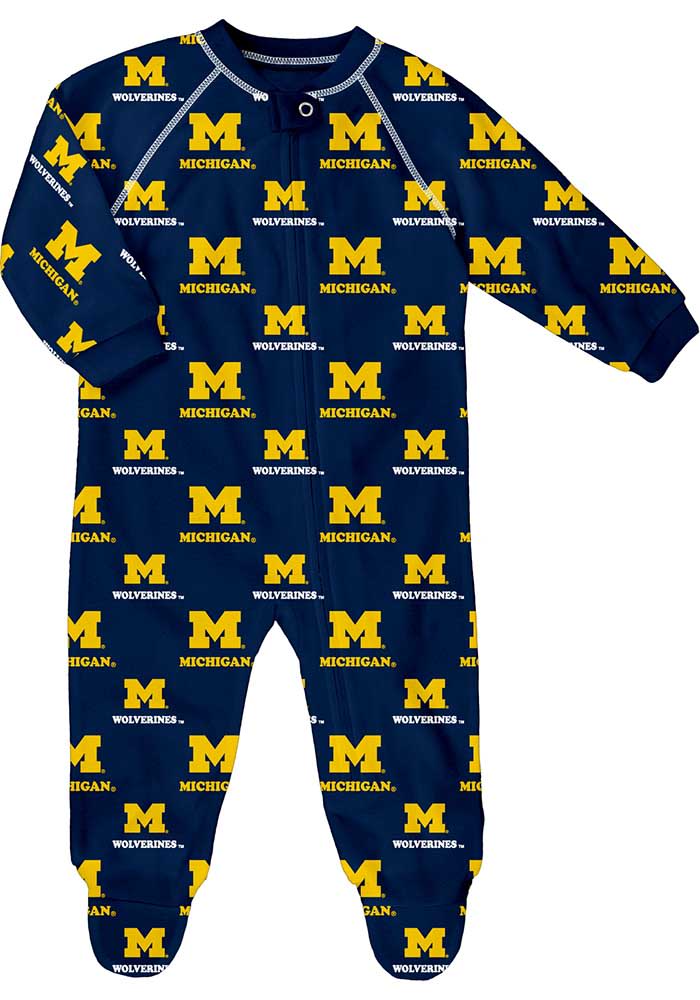 Michigan Wolverines BLUE Baby All Over Team Graphic Romper Pajamas ...