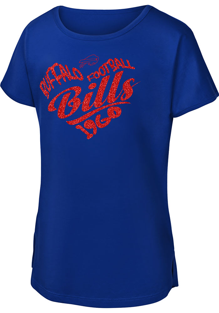 Buffalo Bills Girls ROYAL Script Heart Short Sleeve T-Shirt - 133429236