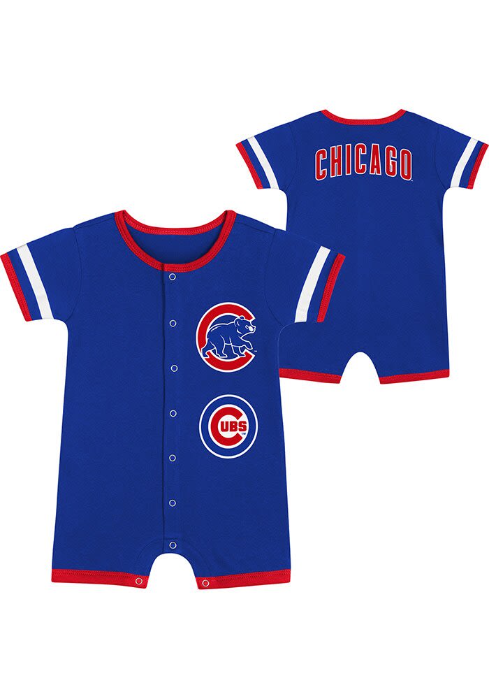 Chicago Cubs Chicago Cubs BLUE Baby Double Hit Design One Piece - 133438064