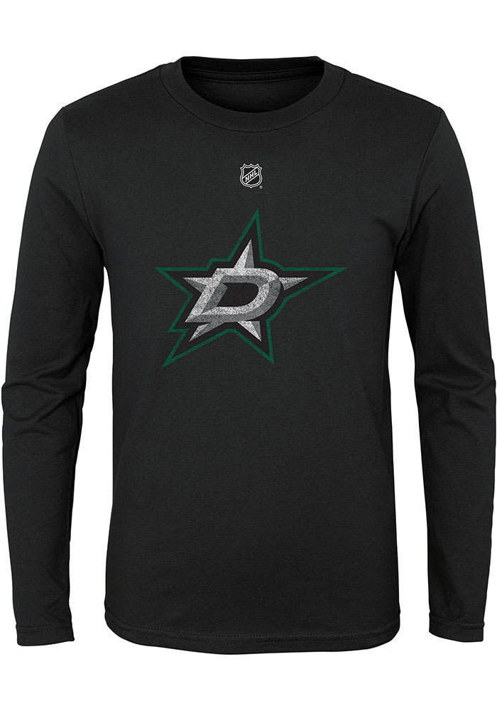 Dallas Stars Youth BLACK Distressed Logo Long Sleeve Tee - 13348654