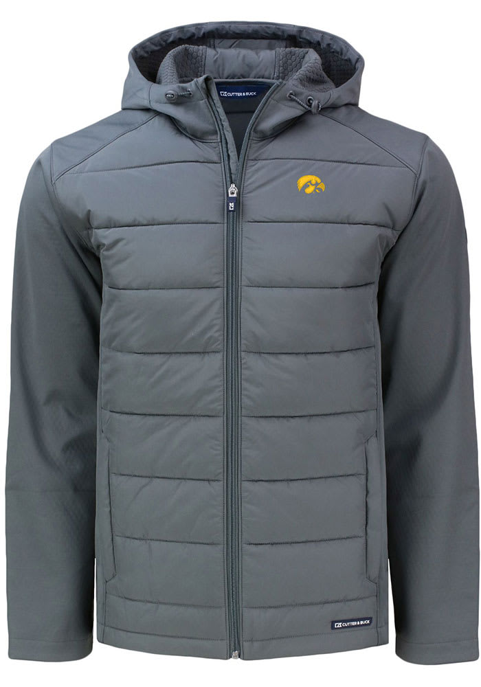 Cutter and Buck Mens ELEMENTAL GREY Iowa Hawkeyes Evoke Hood - 13421901