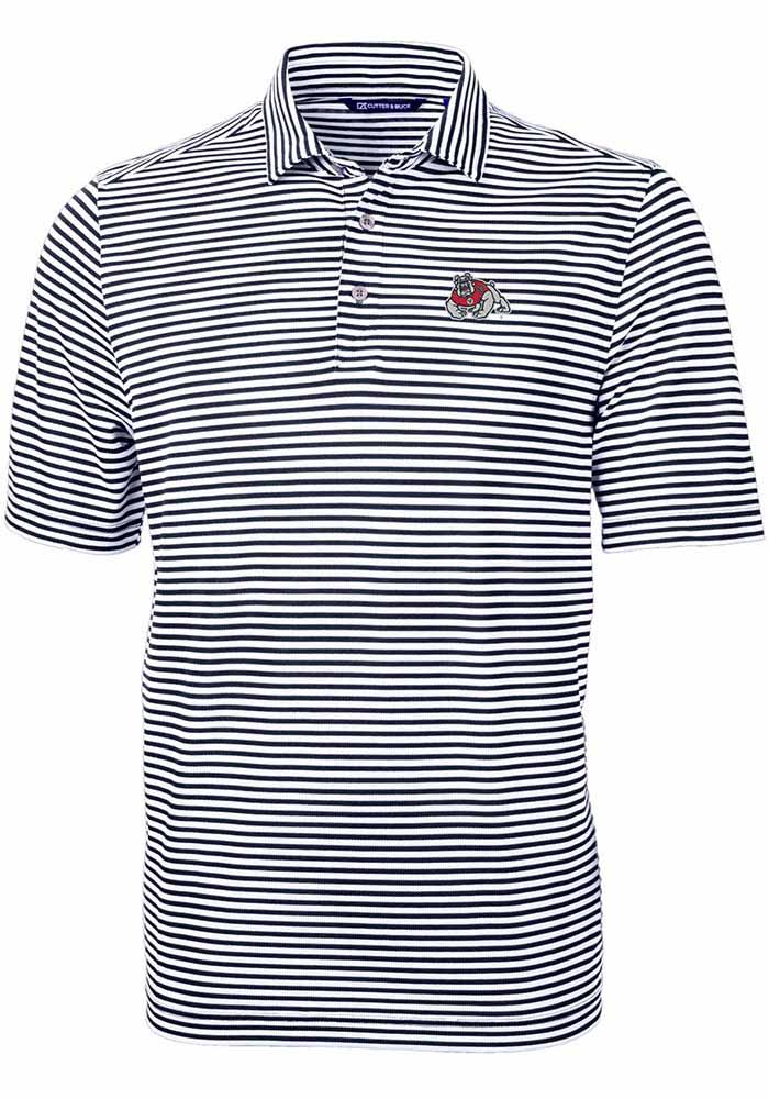 Cutter and Buck Fresno State Bulldogs Mens Virtue Eco Pique Stripe NAVY ...