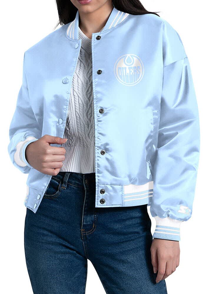 Edmonton Oilers Starter Womens LIGHT BLUE Script Satin Medium Weight ...