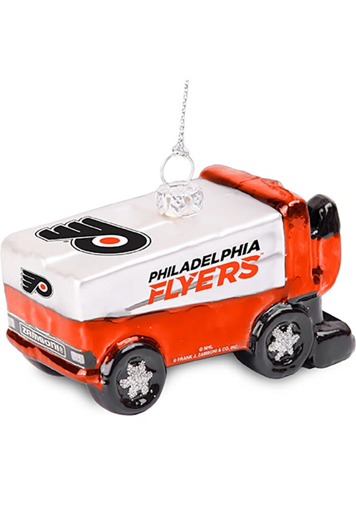 Philadelphia Flyers ORANGE Blown Glass Zamboni Ornament - 1380375