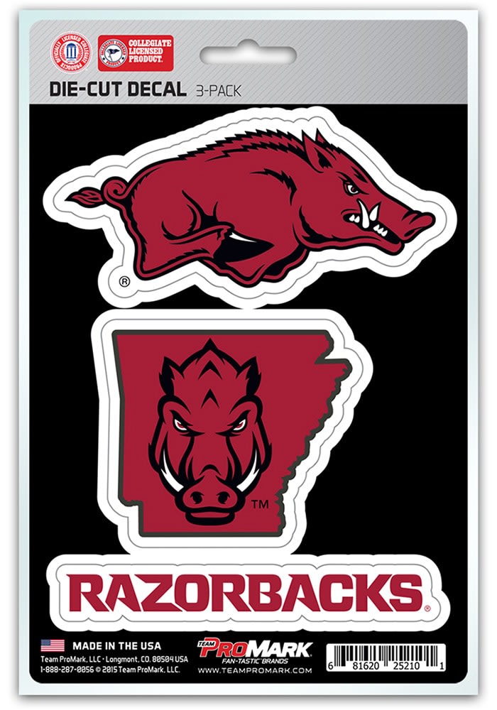 Arkansas Razorbacks Red 5x7 inch 3 Pack Die Cut Auto Decal - 13850222