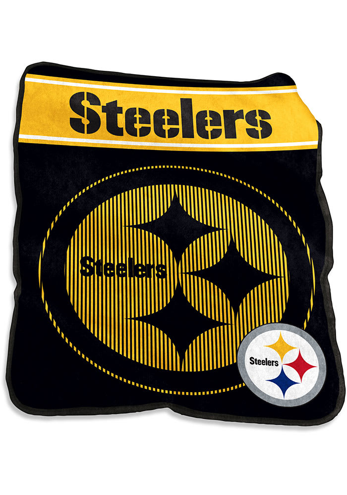 Pittsburgh Steelers BLACK Team Logo Raschel Throw Blanket - 14134934