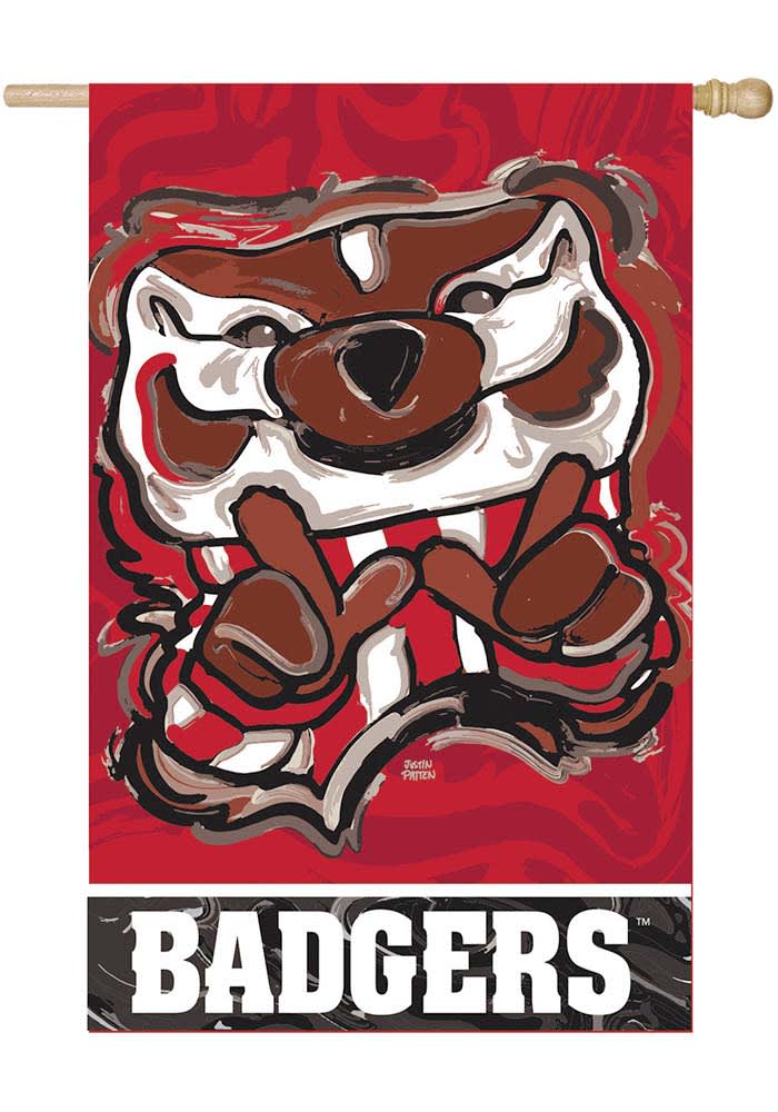 Wisconsin Badgers Red Justin Patten Suede Silk Screen Flag - 1414672