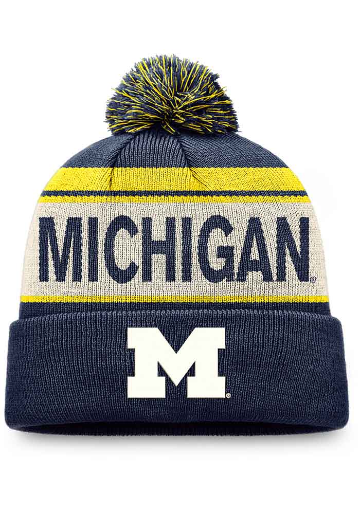 Michigan Wolverines Top of the World BLUE Primary Cream Stripe Cuff Pom ...