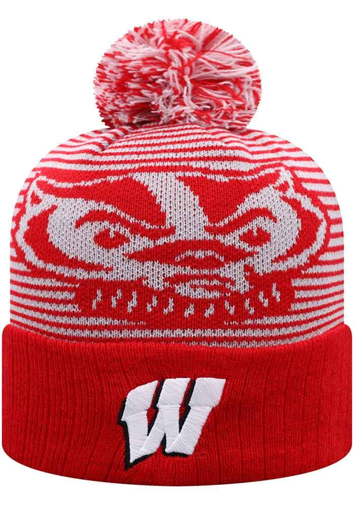 Wisconsin Badgers Top of the World Red Line Up Uncuffed Knit Hat - 14405476