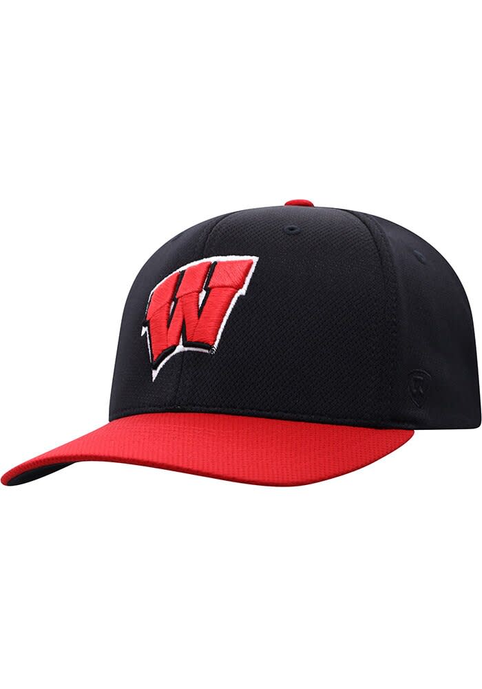 Wisconsin Badgers Top of the World BLACK Reflex Flex Hat - 14405546