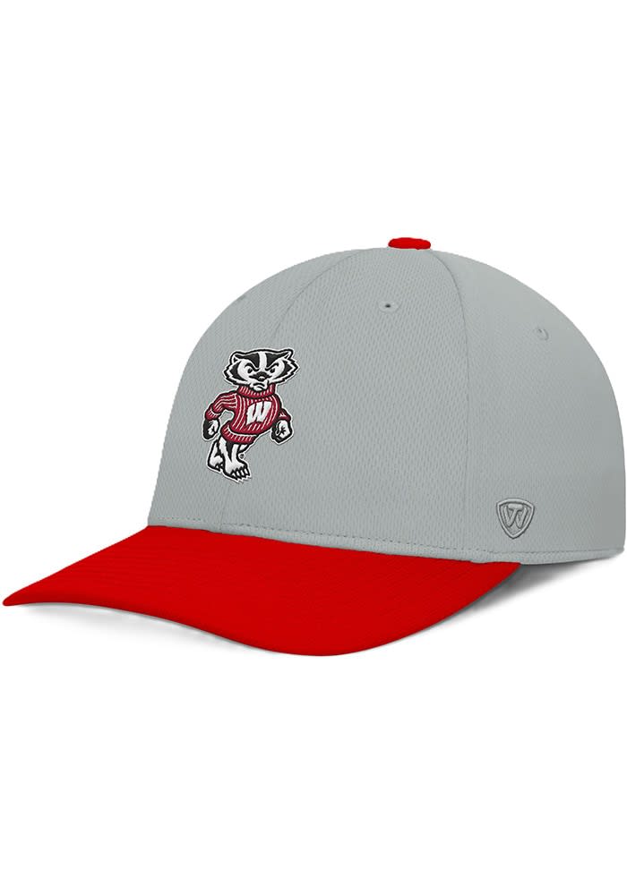 Wisconsin Badgers Top of the World GREY Mick Stretch Flex Hat - 14406197
