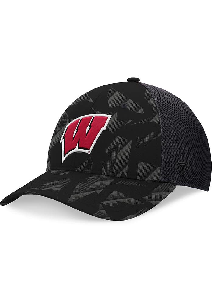 Wisconsin Badgers Top of the World BLACK Thunder Stretch Flex Hat ...