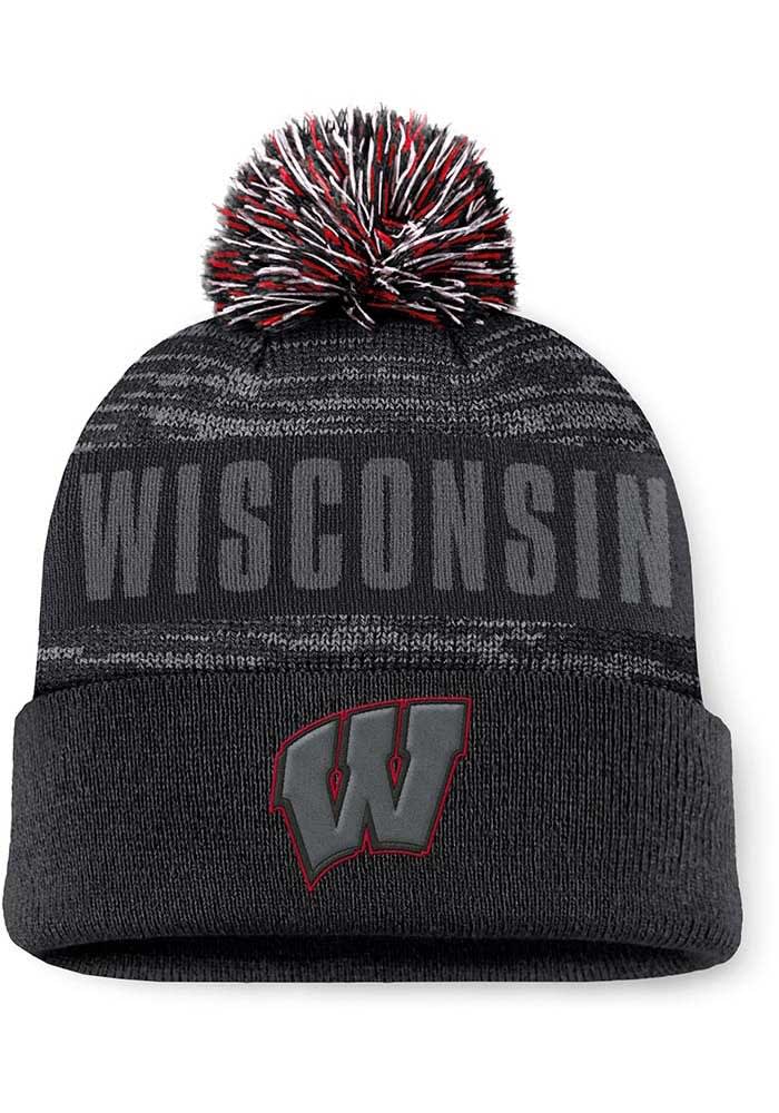 Wisconsin Badgers Top of the World BLACK Colton Cuff Pom Knit Hat ...