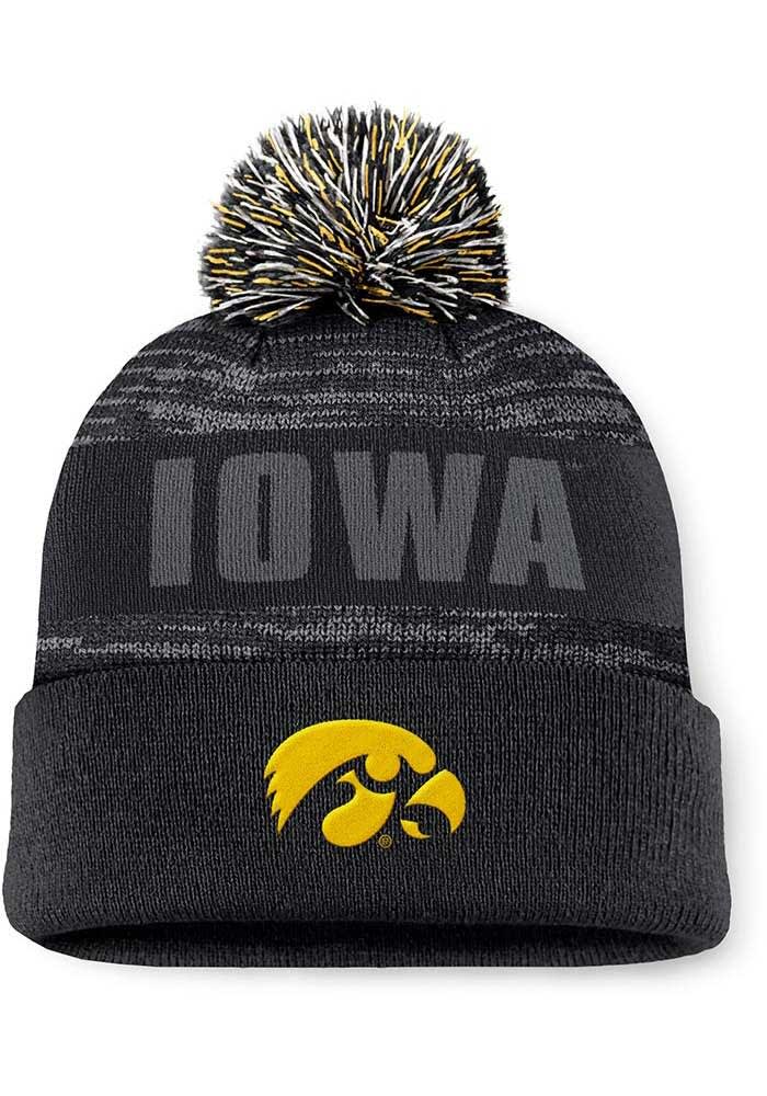 Iowa Hawkeyes Top of the World BLACK Colton Cuff Pom Mens Knit Hat ...