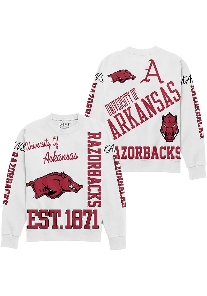 Arkansas Razorbacks Womens White Kelsey Long Sleeve Crew Sweatshirt ...
