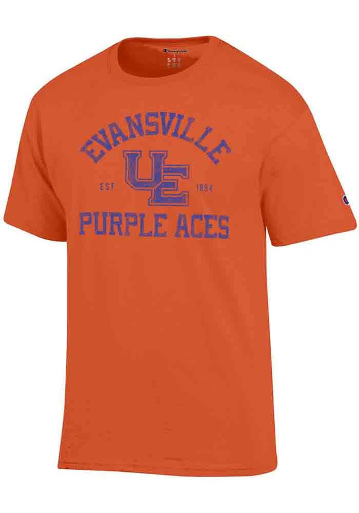 Champion Evansville Purple Aces ORANGE Retro Logo Short Sleeve T Shirt ...