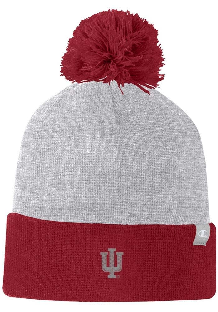 Indiana Hoosiers Champion GREY Two Color Cuffed Beanie Pom Knit Hat ...