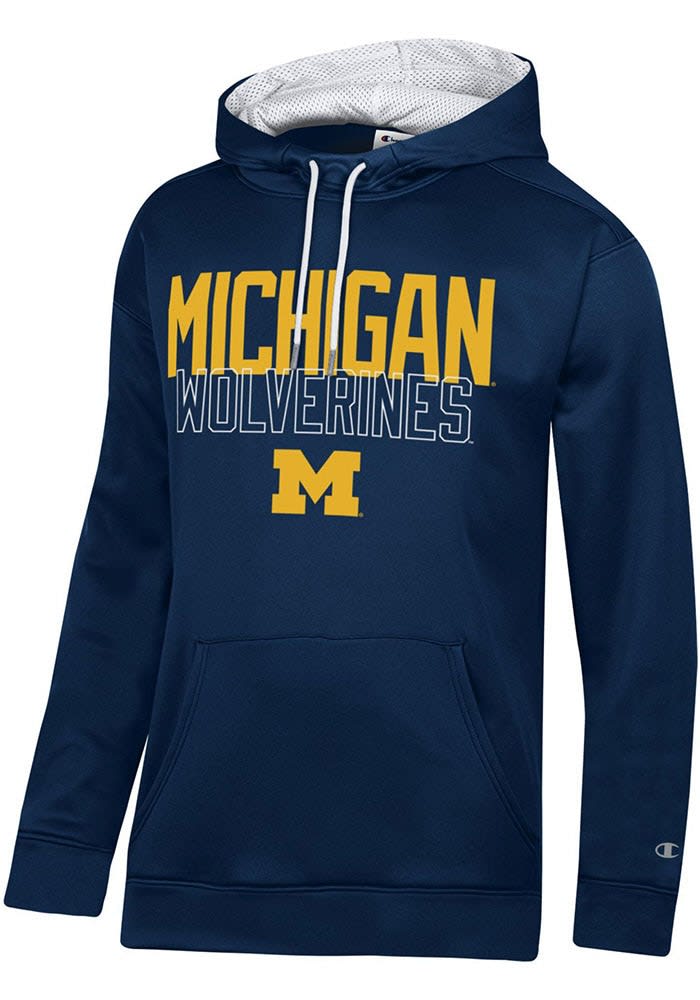 Michigan Wolverines Mens Champion BLUE Stadium Fleece Mesh Lining Hood ...