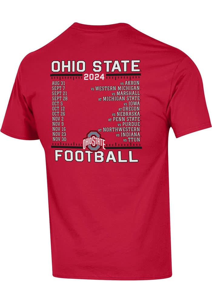 Champion Red Ohio State Buckeyes 2024 Football Schedule Short Sleeve T ...