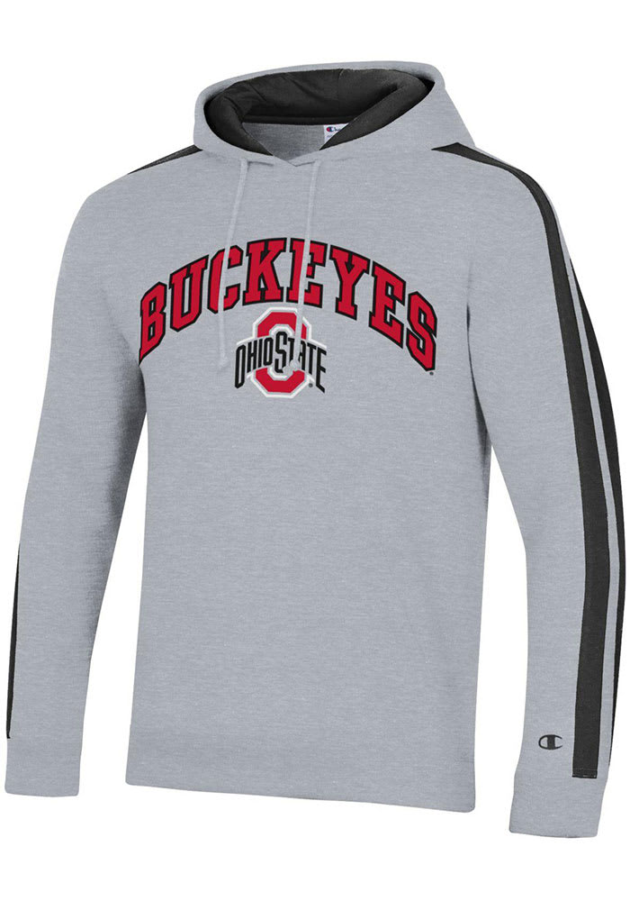 Champion Mens GREY Ohio State Buckeyes Super Fan Striped Hoodie - 14755732