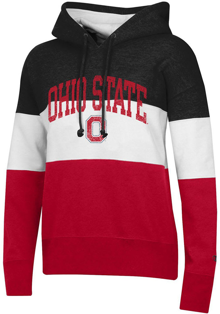Champion Ohio State Buckeyes Womens RED/WHITE Colorblock Hoodie - 14756945