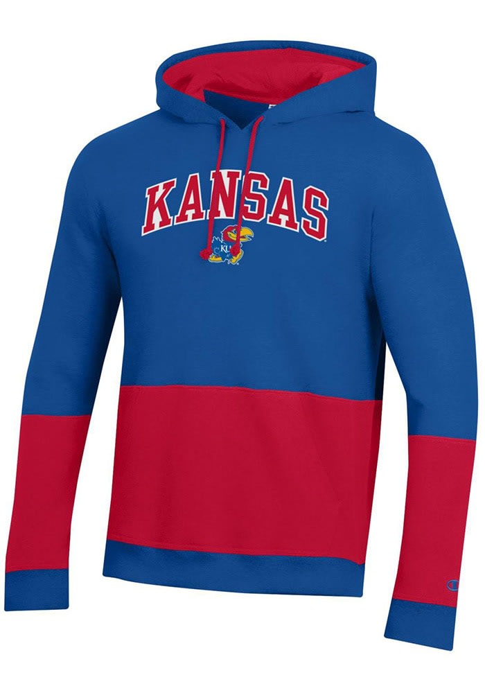 Champion Kansas Jayhawks Mens ROYAL Big Stripe Hoodie - 14759165