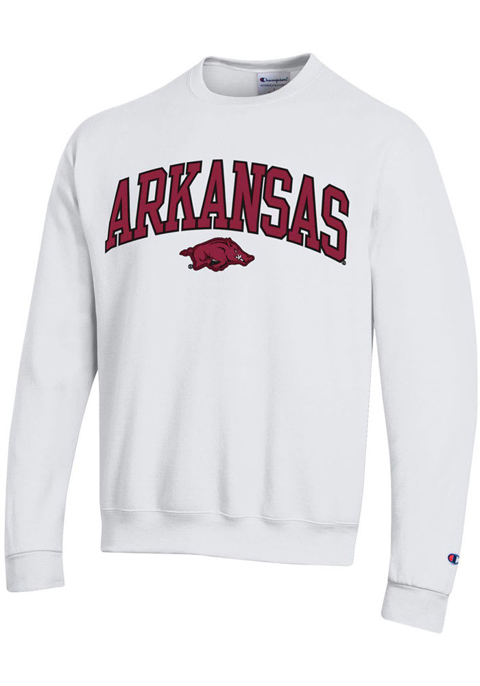 Champion Arkansas Razorbacks Mens White Twill Arch Mascot Crew ...