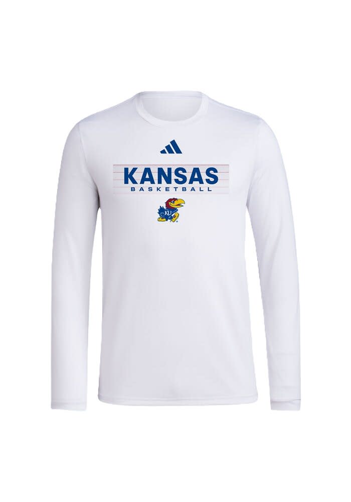 Adidas Kansas Jayhawks White Pregame Basketball On Court Long Sleeve T ...