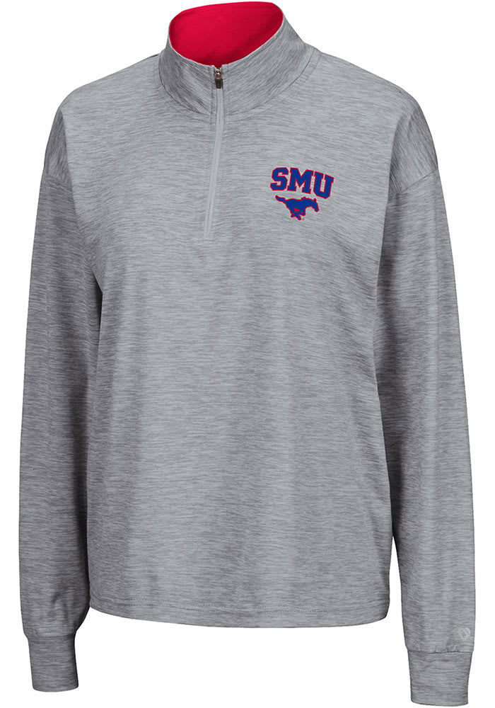 SMU Mustangs Colosseum Womens GREY Oversized Long Sleeve Qtr Zip ...