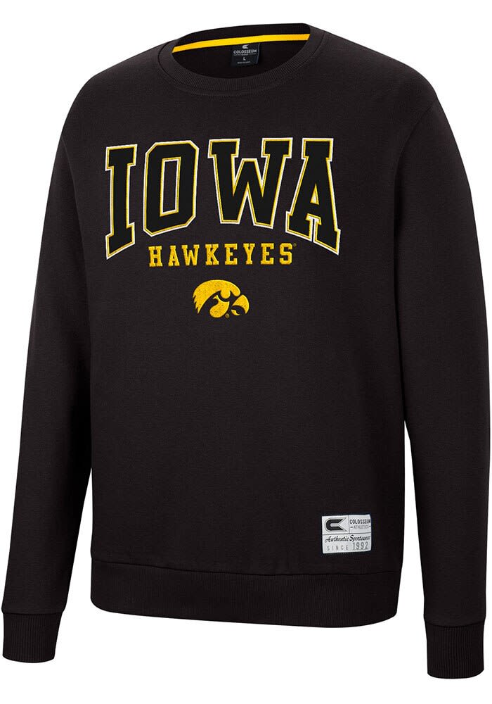 Colosseum Iowa Hawkeyes Mens BLACK Scholarship Fleece Crew Sweatshirt ...
