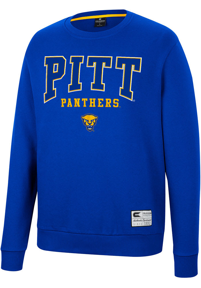 Colosseum Pitt Panthers Mens ROYAL Scholarship Fleece Crew Sweatshirt ...