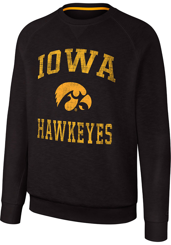 Colosseum Mens BLACK Iowa Hawkeyes Reggie Long Sleeve Crew Sweatshirt ...