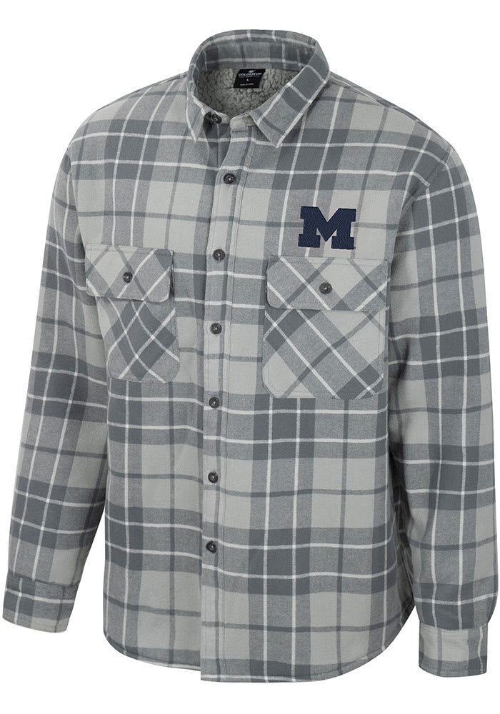 Colosseum Mens GREY Michigan Wolverines Coal Plaid Button Up - 150321012
