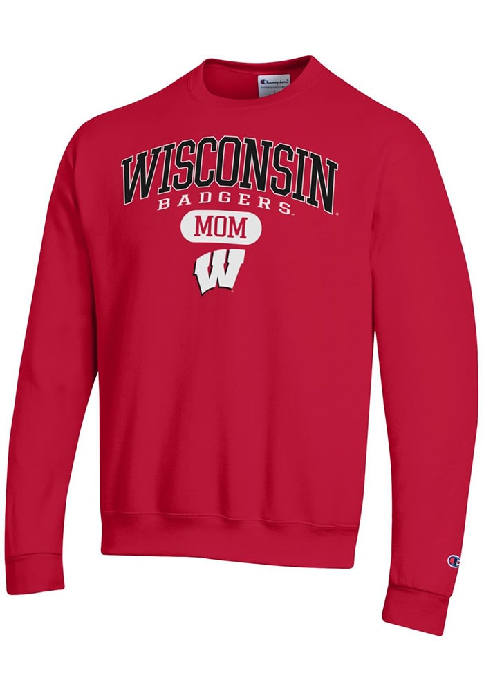 Champion Wisconsin Badgers Mens Red Pill Box Mom Powerblend Crew ...