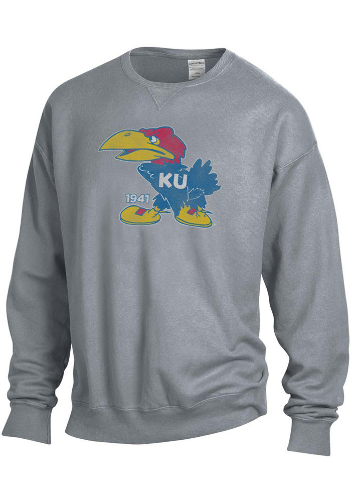 Kansas Jayhawks Mens CHARCOAL Comfort Wash Big 41 Logo Crew Sweatshirt ...