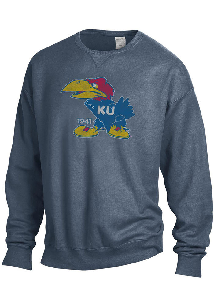 Kansas Jayhawks Mens NAVY Comfort Wash 41 Jayhawk Crew Sweatshirt ...