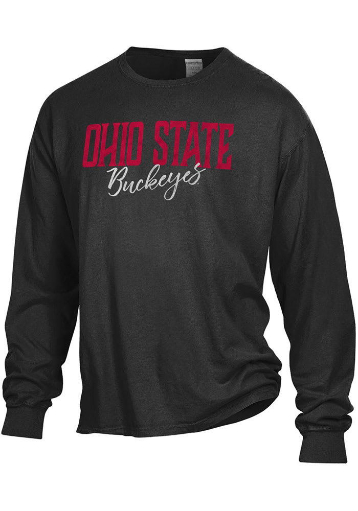 Womens BLACK Ohio State Buckeyes Script Overlay Long Sleeve LS Tee ...