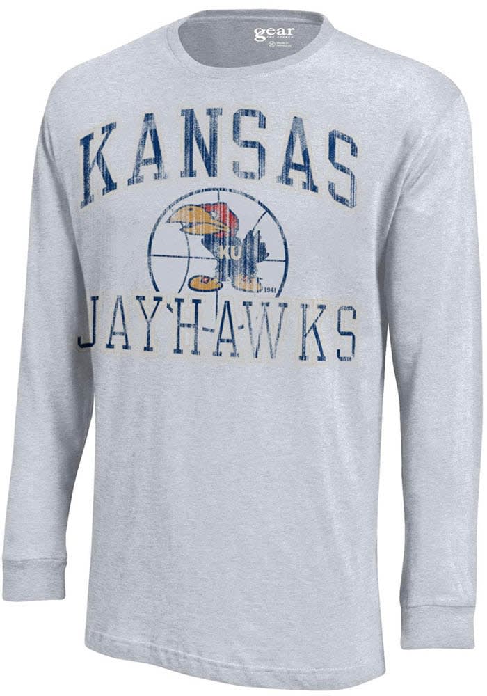 Kansas Jayhawks Big Cotton Basketball CHARCOAL Long Sleeve T Shirt ...