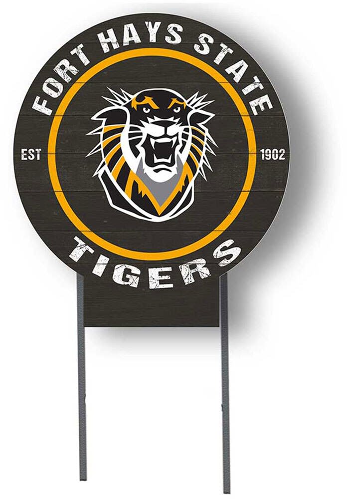 Fort Hays State Tigers BLACK 20x20 Color Logo Circle Yard Sign - 15670436