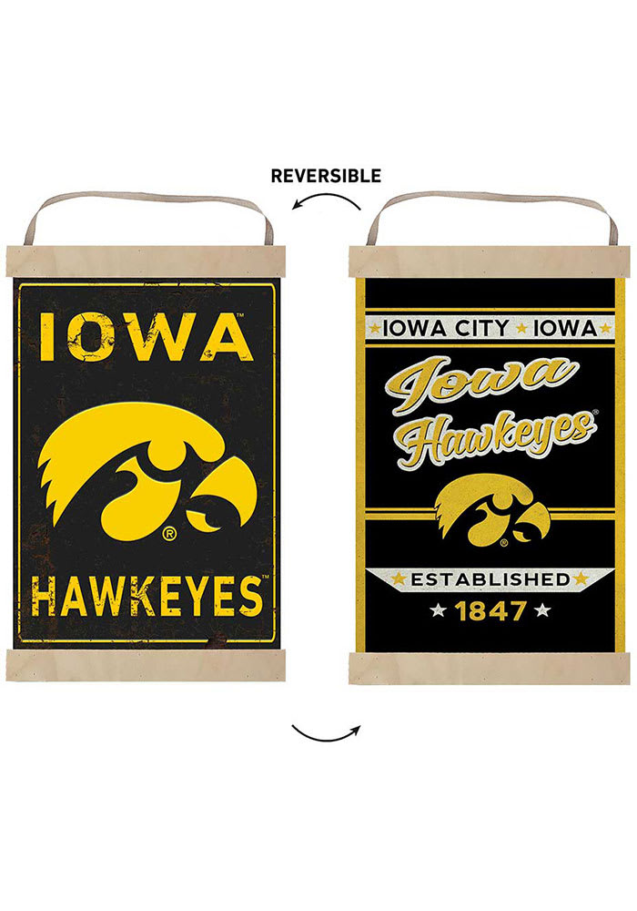 KH Sports Fan Iowa Hawkeyes BLACK Faux Rusted Reversible Banner Sign ...