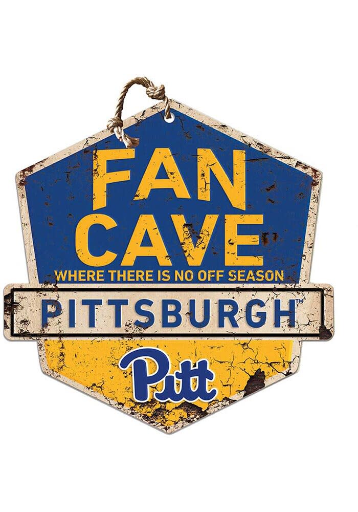 Pitt Panthers GOLD Fan Cave Rustic Badge Sign