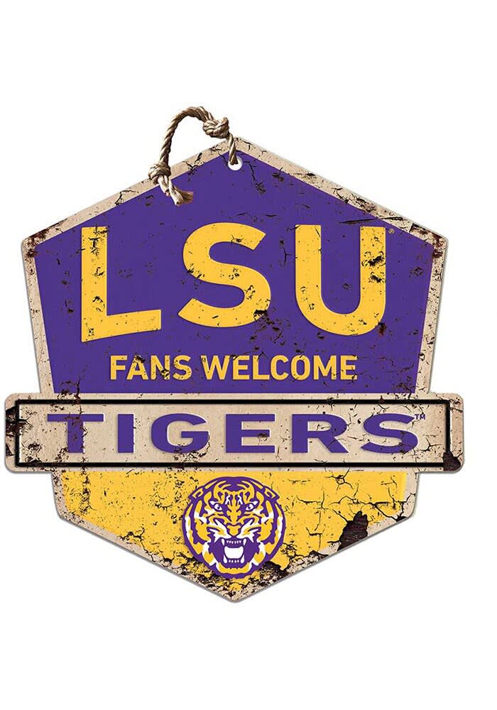 KH Sports Fan LSU Tigers PURPLE Fans Welcome Rustic Badge Sign - 15672442