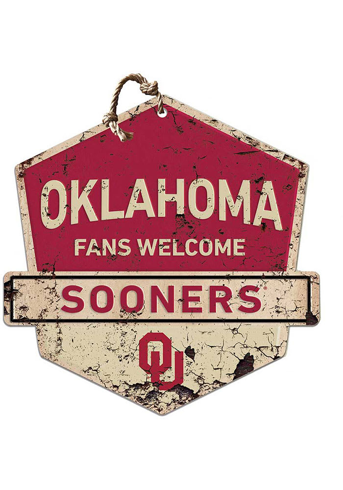 KH Sports Fan Oklahoma Sooners Red Fans Welcome Rustic Badge Sign ...